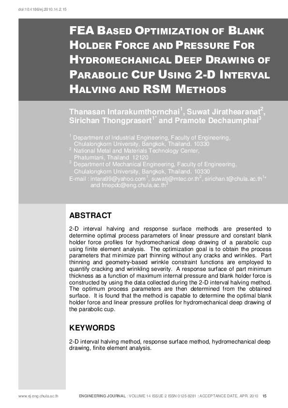 (PDF) FEA-Based Optimization of Blank Holder Force and Pressure for ...