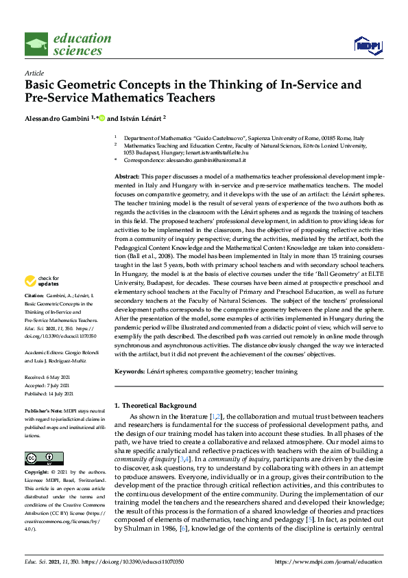 (PDF) Basic Geometric Concepts in the Thinking of In-Service and Pre-Service Mathematics Teachers