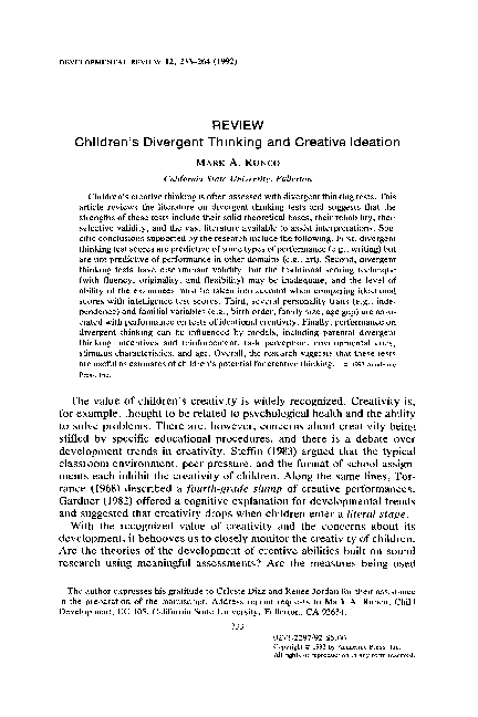 (PDF) Children's divergent thinking and creative ideation