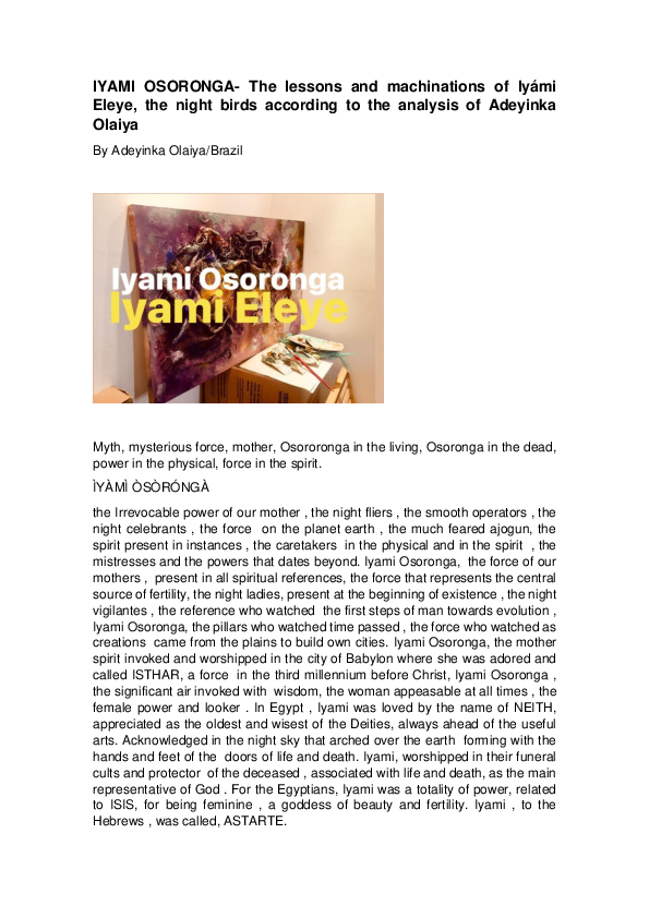 (PDF) IYAMI OSORONGA-The lessons and machinations of Iyámi Eleye, the ...