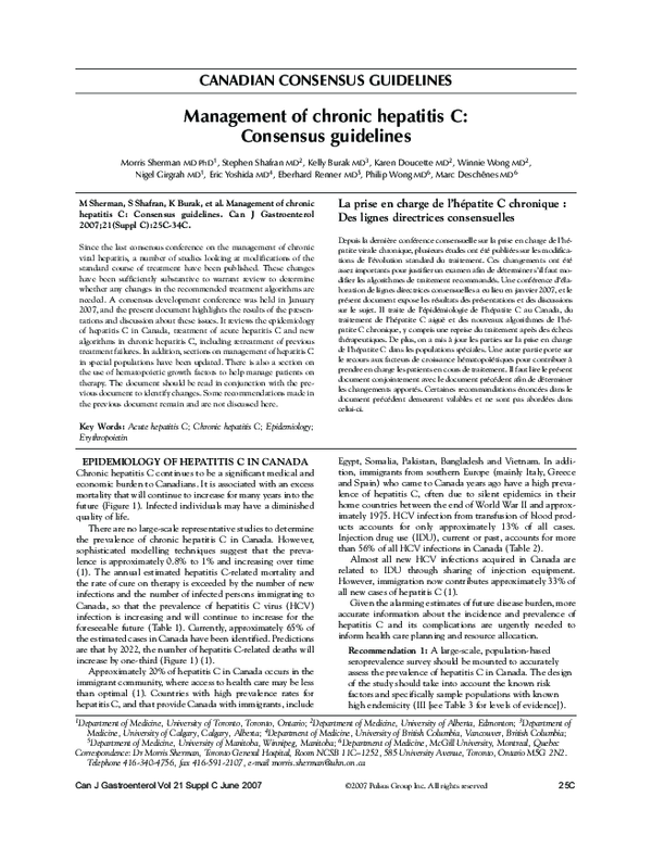 (PDF) Management of Chronic Hepatitis C: Consensus Guidelines Morris ...