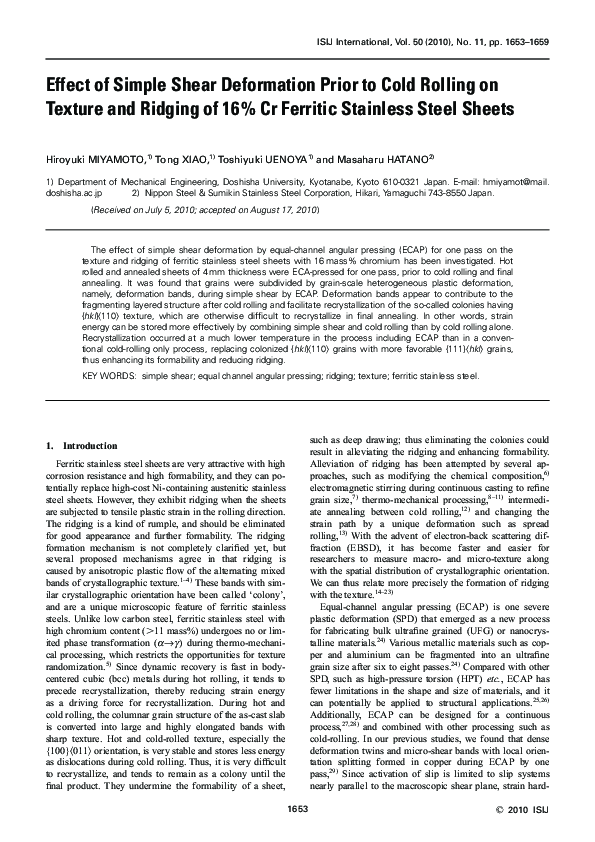 (PDF) Effect of Simple Shear Deformation Prior to Cold Rolling on ...