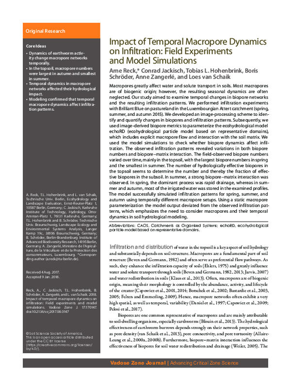 (PDF) Impact of Temporal Macropore Dynamics on Infiltration: Field Experiments and Model ...