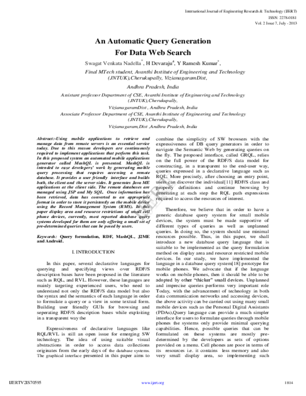 Pdf Ijert An Automatic Query Generation For Data Web Search