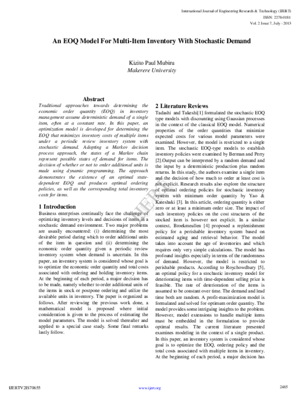 (PDF) IJERT-An EOQ Model For Multi-Item Inventory With Stochastic Demand