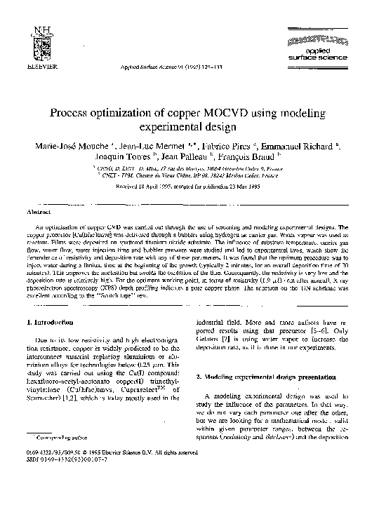 (PDF) Process optimization of copper MOCVD using modeling experimental ...