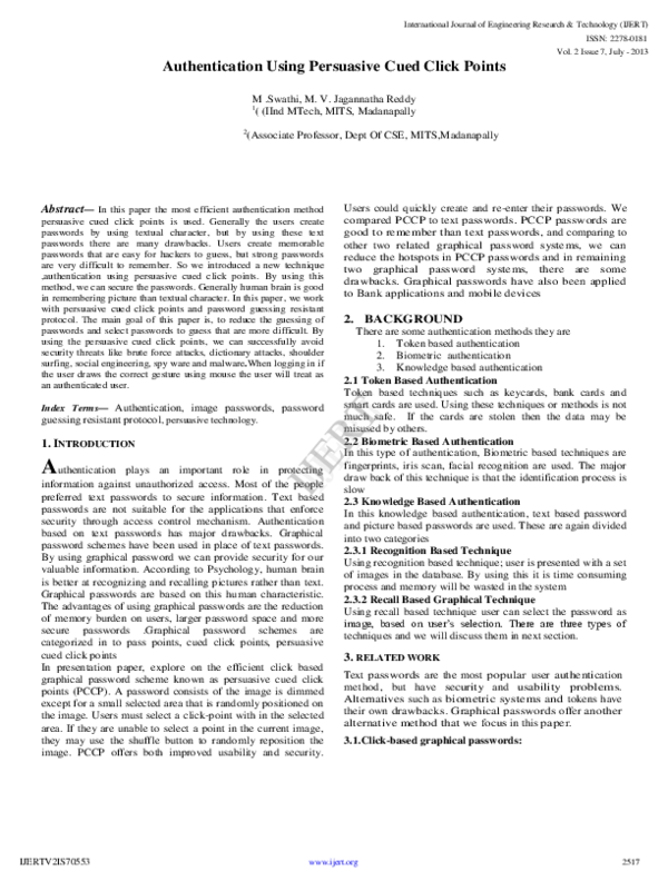 Pdf Ijert Authentication Using Persuasive Cued Click Points Ijert Journal