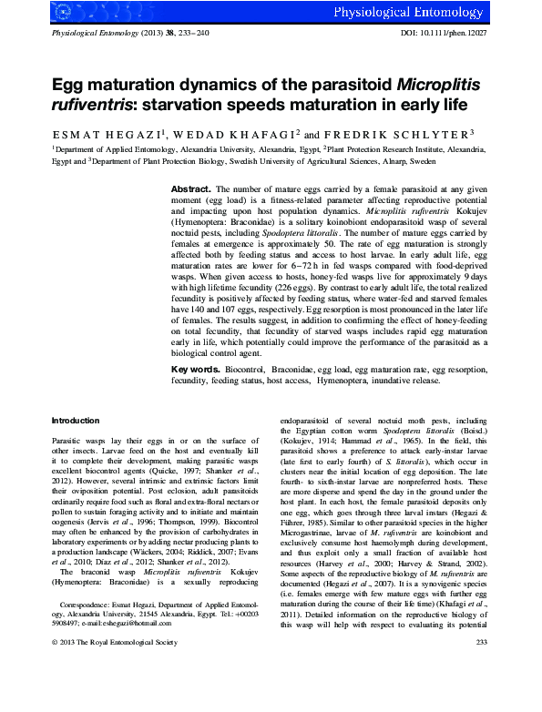 (PDF) Pattern of Egg Maturation and Oviposition for Microplitis ...