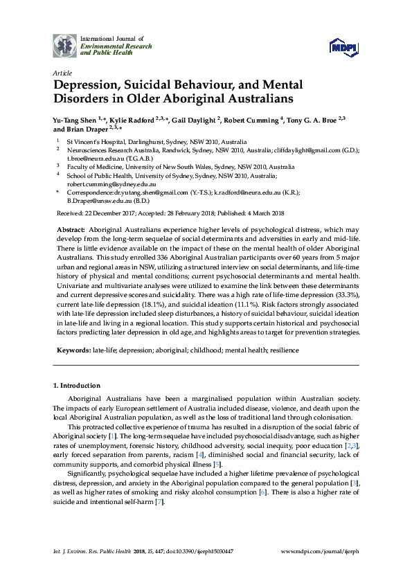 (PDF) Depression, Suicidal Behaviour, and Mental Disorders in Older ...