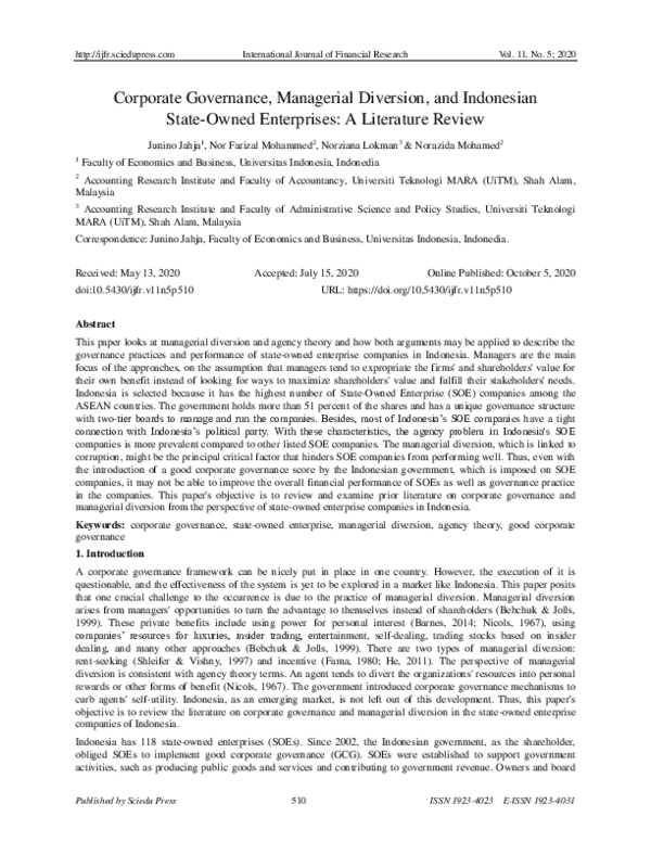 (PDF) Corporate Governance, Managerial Diversion, and Indonesian State-Owned Enterprises: A ...