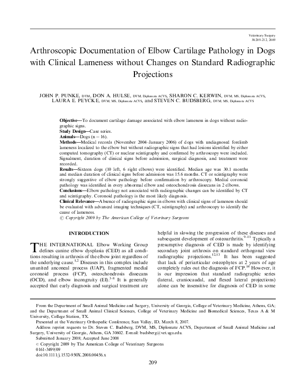 (PDF) Arthroscopic Documentation of Elbow Cartilage Pathology in Dogs ...