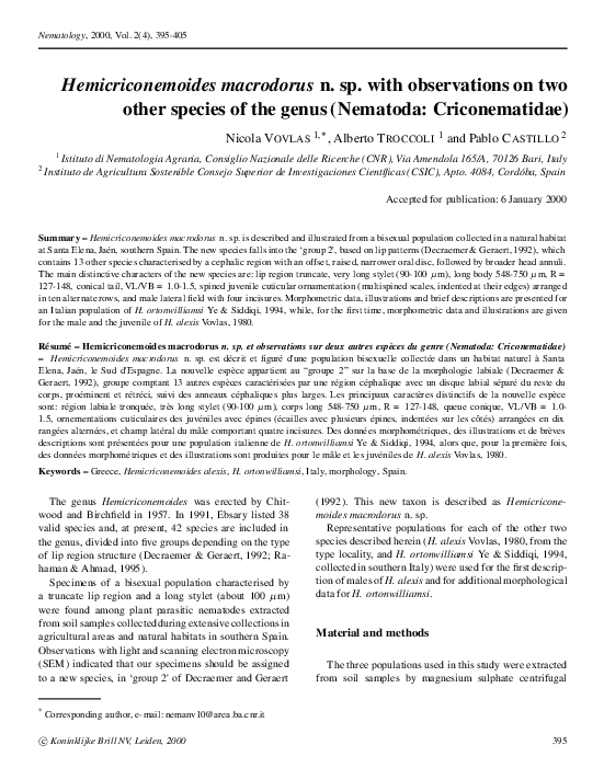 (PDF) Hemicriconemoides macrodorus n. sp. with observations on two ...