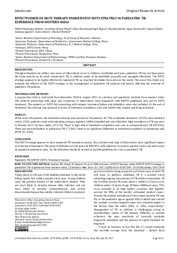 (PDF) Effectiveness of Dots Therapy Under RNTCP-Dots Strategy in ...
