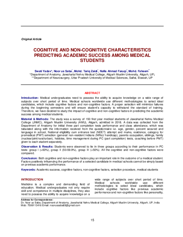 (PDF) Cognitive and Non-Cognitive Characteristics Predicting Academic ...
