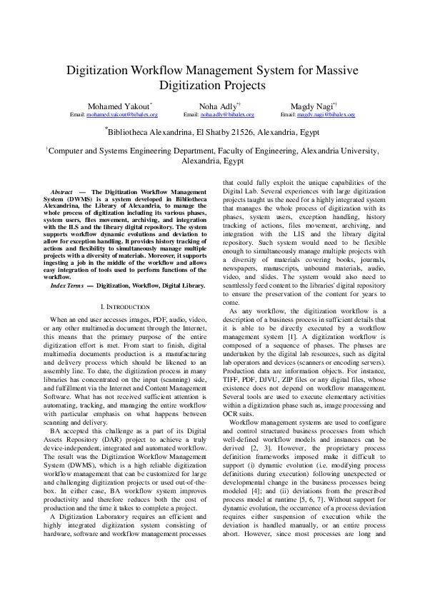 (PDF) Digitization Workflow Management System for Massive Digitization Projects