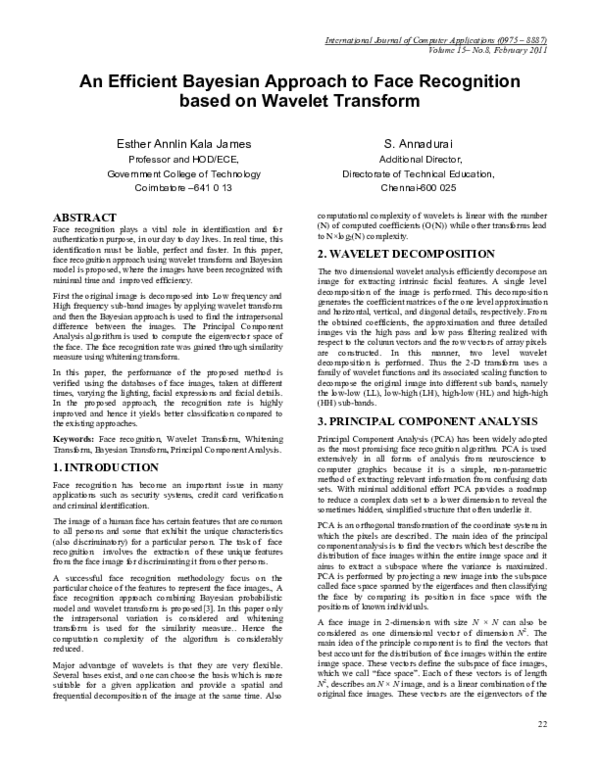 (PDF) An Efficient Bayesian Approach to Face Recognition Based on Wavelet Transform