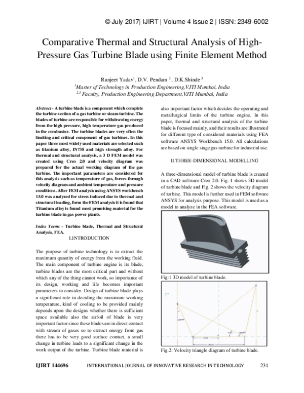 (PDF) Comparative Thermal and Structural Analysis of High-Pressure Gas Turbine Blade using ...