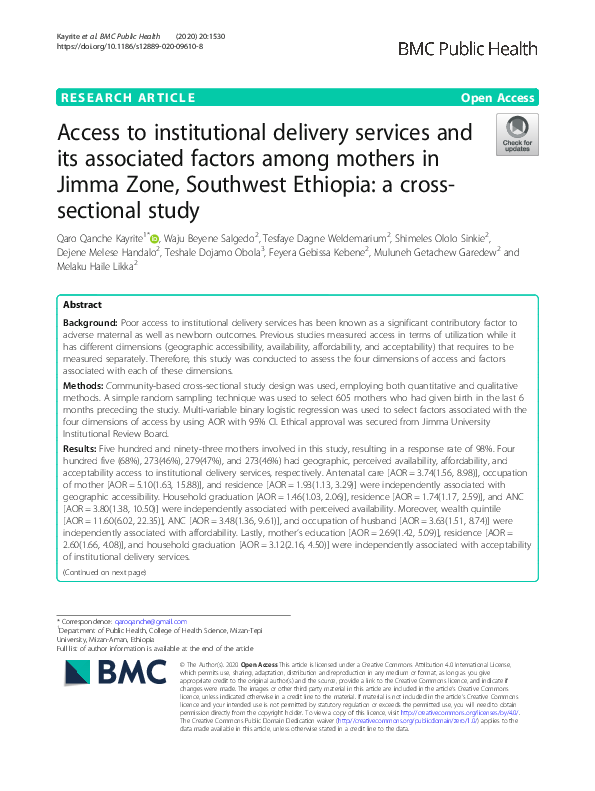 (PDF) Institutional Delivery Service Use and Associated Factors among ...
