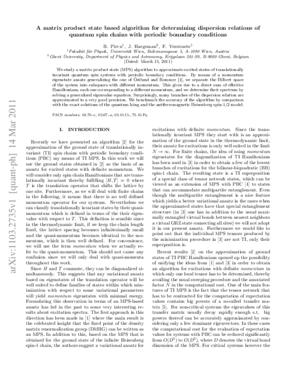 Pdf Matrix Product State Based Algorithm For Determining Dispersion