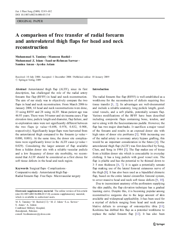 (PDF) Anterolateral Thigh Perforator Flaps in Head and Neck Reconstruction | Fu-chan Wei ...