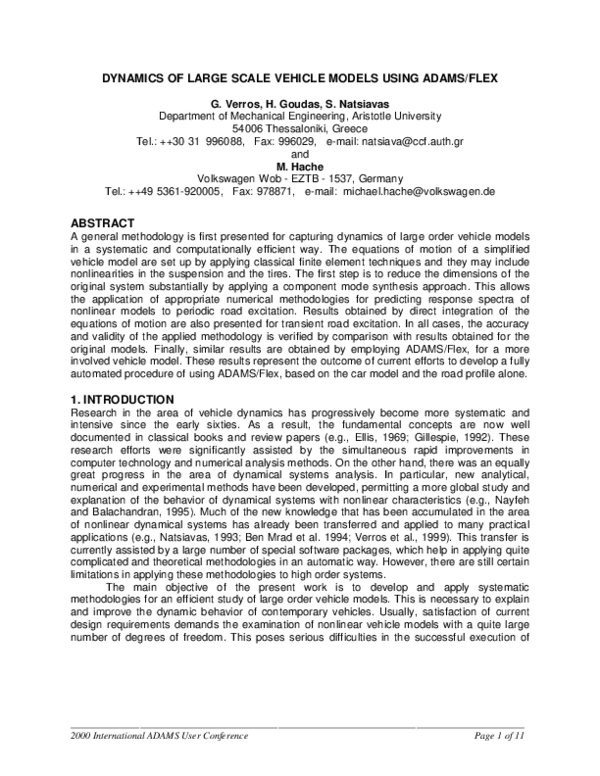 (PDF) Dynamics of Large Scale Vehicle Models Using Adams/Flex