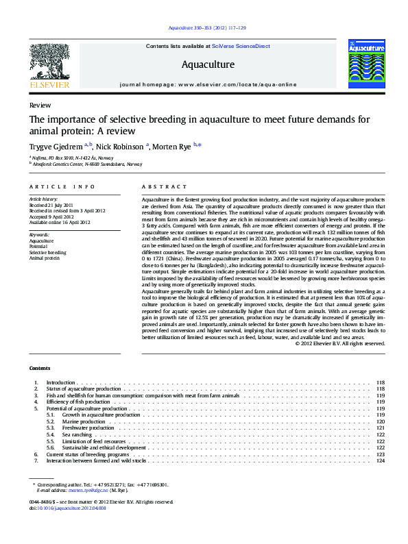 (PDF) The importance of selective breeding in aquaculture to meet ...