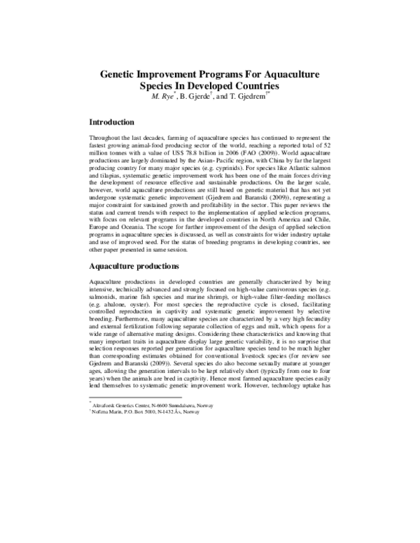(PDF) Genetic improvement programs for aquaculture species