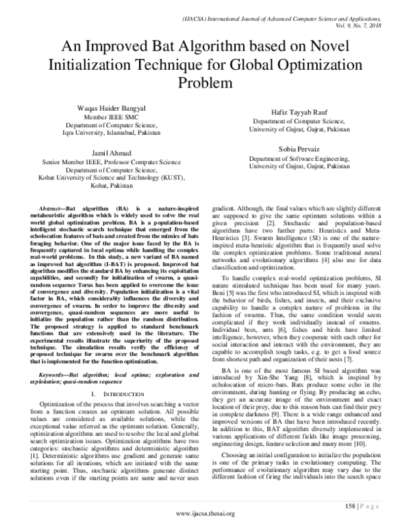 (PDF) An Improved Bat Algorithm based on Novel Initialization Technique ...