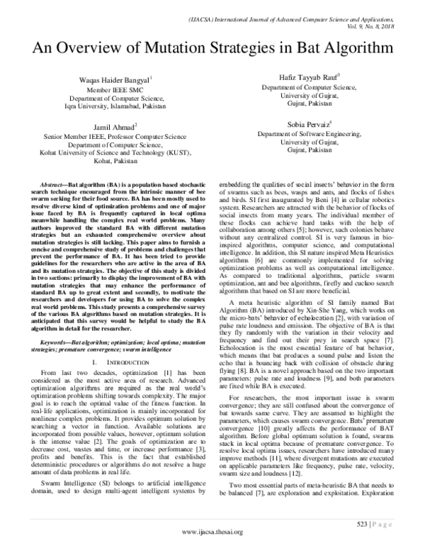 Pdf An Overview Of Mutation Strategies In Bat Algorithm