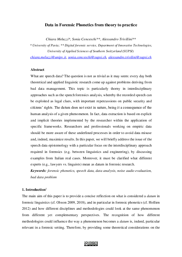 (PDF) Data in Forensic Phonetics from theory to practice