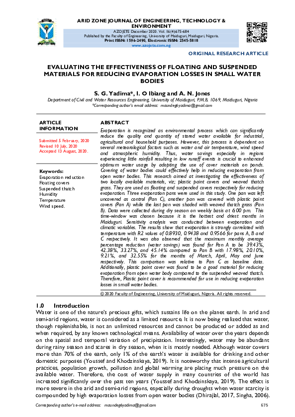 Pdf Evaluating The Effectiveness Of Floating And Suspended Materials For Reducing Evaporation