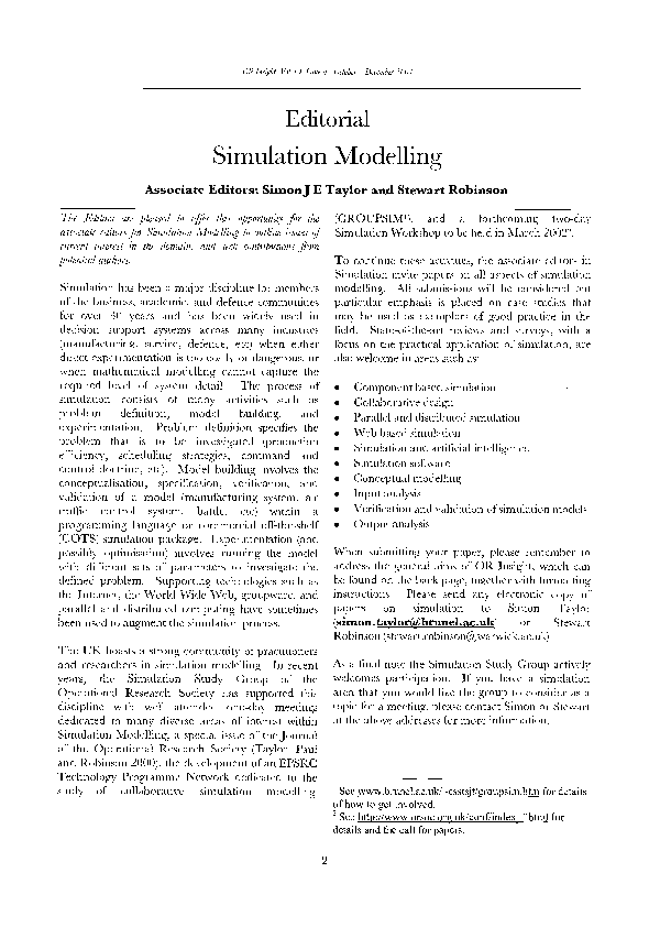 Pdf Simulation Modelling