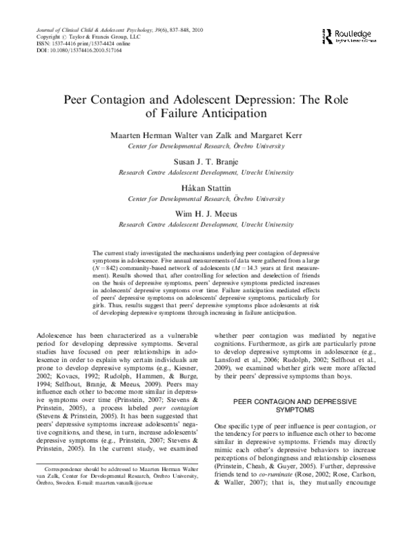 (PDF) Peer Contagion and Adolescent Depression: The Role of Failure ...