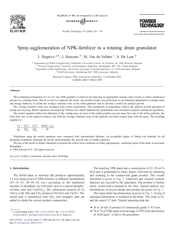 (PDF) Spray-agglomeration of NPK-fertilizer in a rotating drum granulator