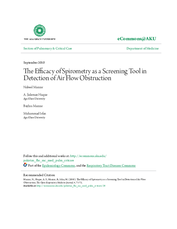 (PDF) The efficacy of spirometry as a screening tool in detection of air flow obstruction