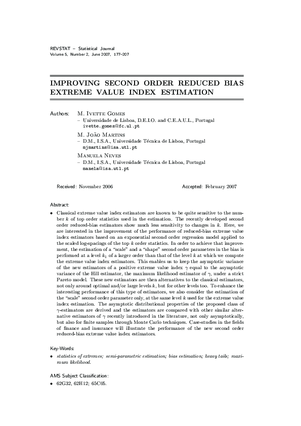 Pdf Improving Second Order Reduced Bias Extreme Value Index Estimation