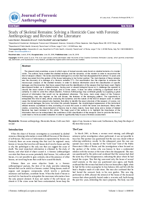 (PDF) Study of Skeletal Remains: Solving a Homicide Case with Forensic ...