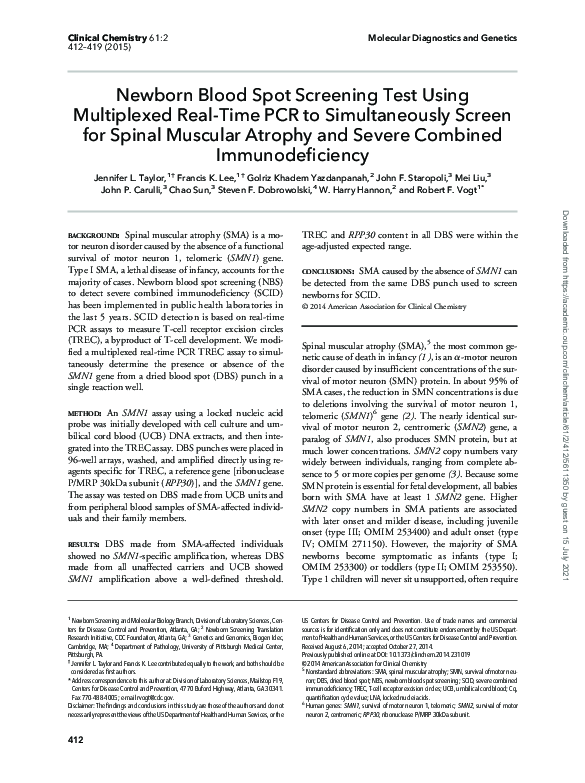 (PDF) Newborn blood spot screening test using multiplexed real-time PCR ...