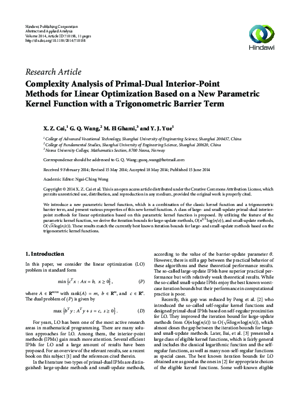 (PDF) Parametric Kernel Methods for Linear Optimization