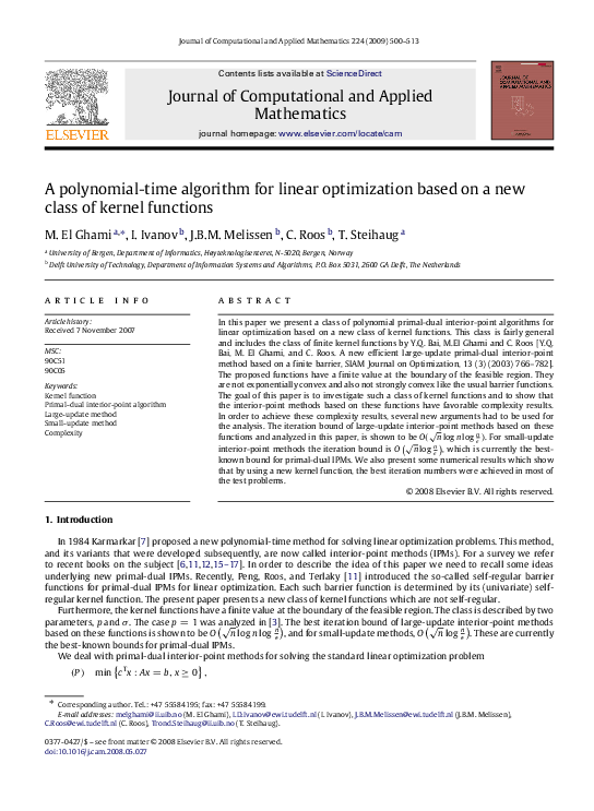 Pdf Efficient Polynomial Time Linear Optimization