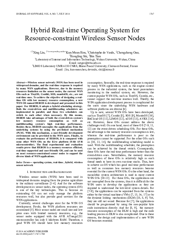 Pdf Hybrid Real Time Operating System For Resource Constraint Wireless Sensor Nodes Kun Mean