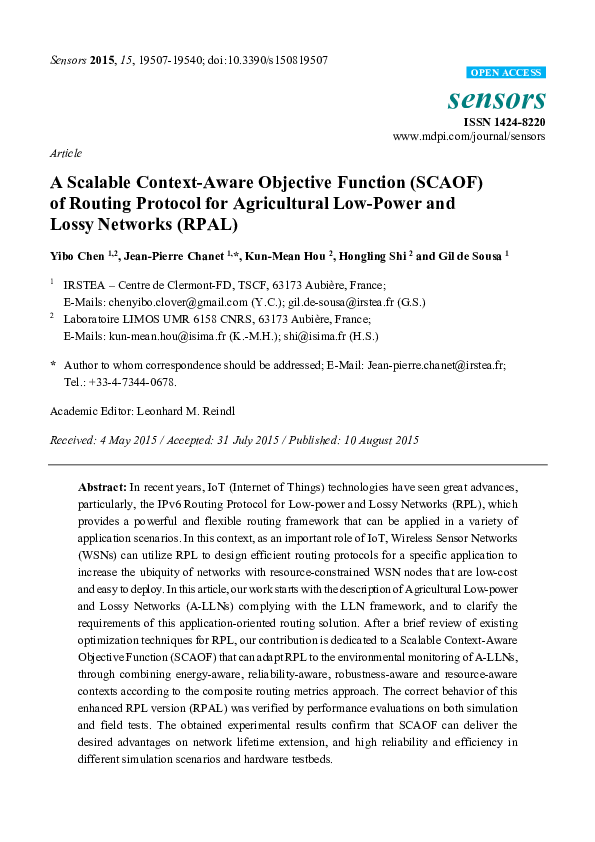 Pdf A Scalable Context Aware Objective Function Scaof Of Routing