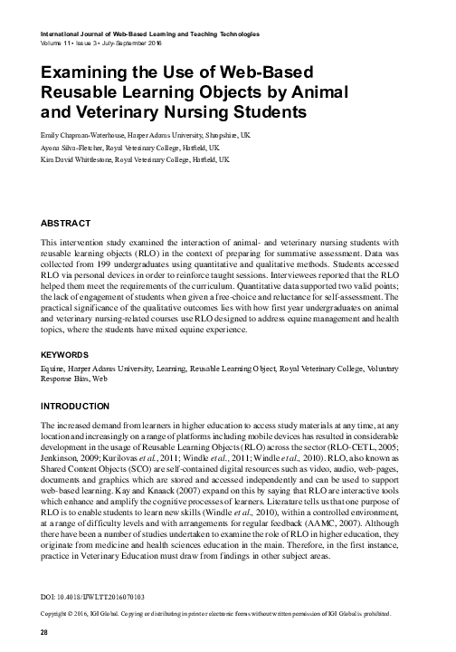 (PDF) Examining the Use of Web-Based Reusable Learning Objects by Animal and Veterinary Nursing ...