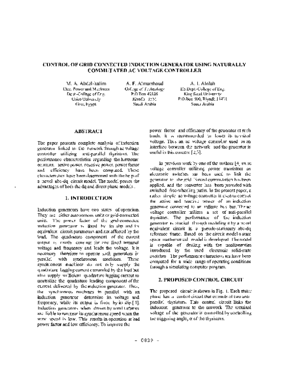 Pdf Control Of Grid Connected Induction Generator Using Naturally Commutated Ac Voltage Controller