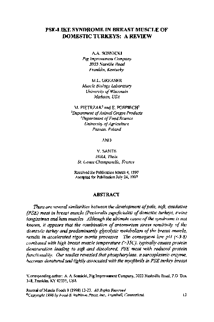 (PDF) Pse-Like Syndrome in Breast Muscle of Domestic Turkeys: A Review