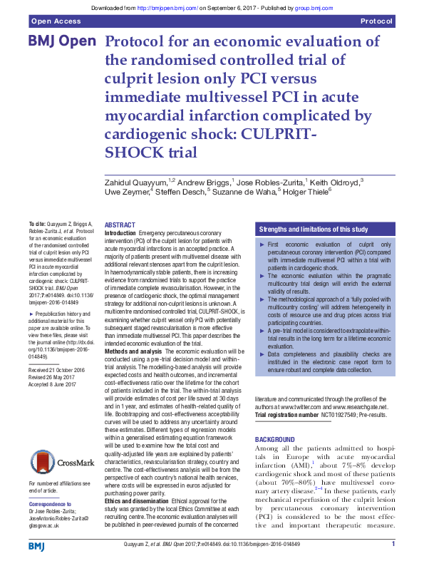 (PDF) Protocol for an economic evaluation of the randomised controlled ...
