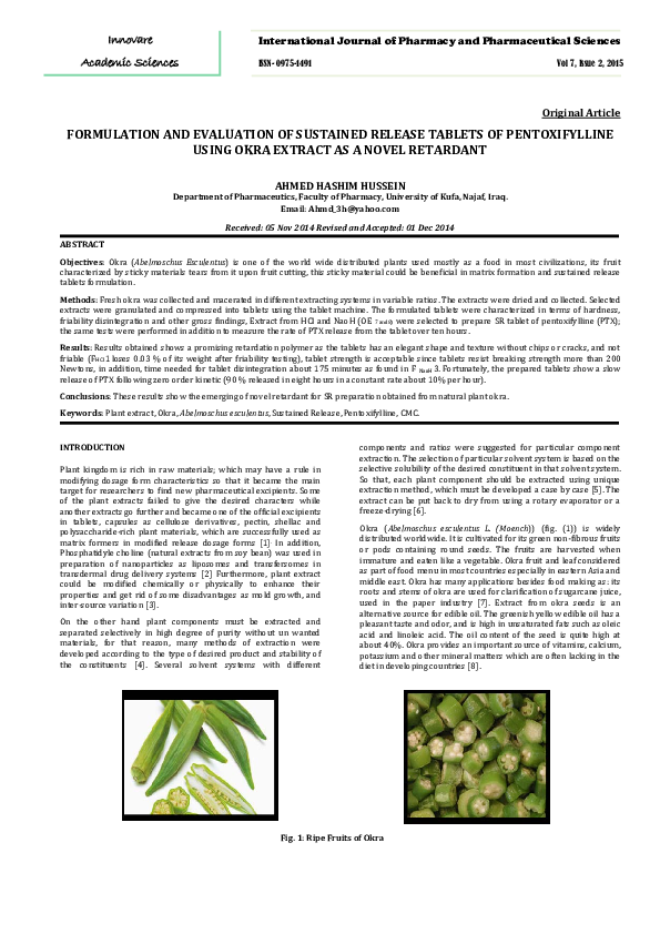 Pdf • Formulation And Evaluation Of Sustained Release Matrix Tablet Of Anti Diabetic Drug By