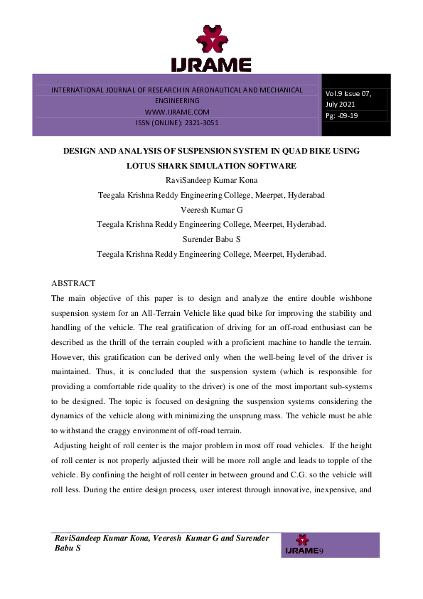 (PDF) DESIGN AND ANALYSIS OF SUSPENSION SYSTEM IN QUAD BIKE USING LOTUS ...