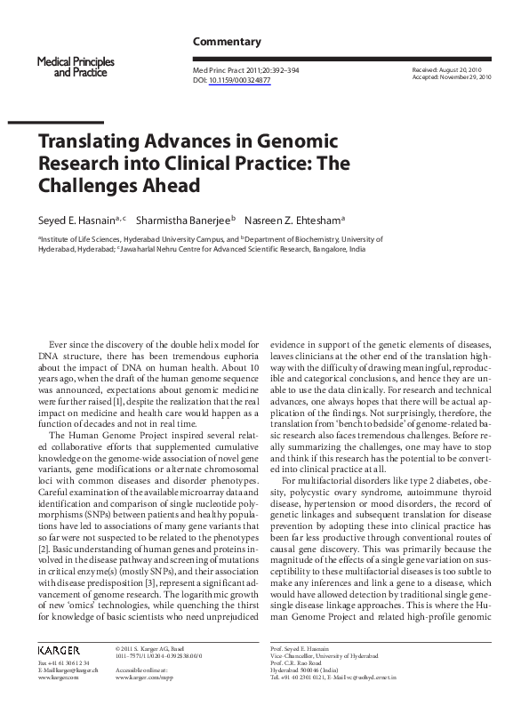 (PDF) Translating Advances in Genomic Research into Clinical Practice ...