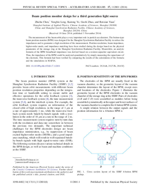 (PDF) Beam position monitor design for a third generation light source